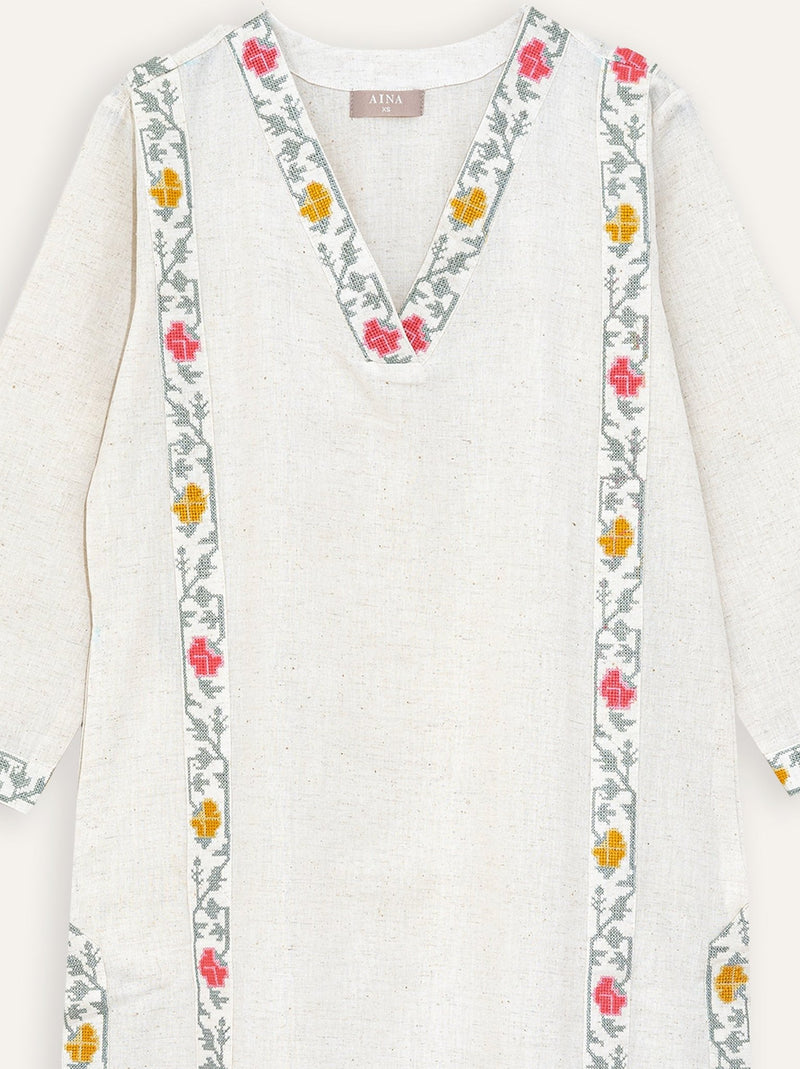 Nouf Cotton Flax Embroidered Straight Kurta