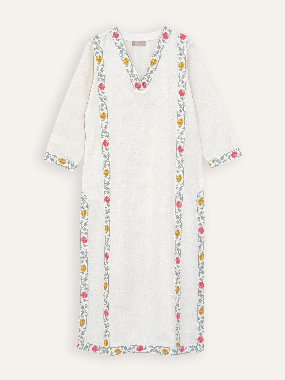 Nouf Cotton Flax Embroidered Straight Kurta